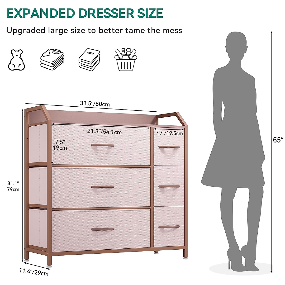 YITAHOME Dresser with 6 Drawers - Fabric Storage Tower, Organizer Unit for Bedroom, Living Room, Hallway, Closets (Rose Gold)