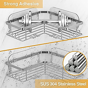 SIXDOVE 3-PACK Corner Shower Caddy- Corner Shower Shelf with 1 Soap Holder, Adhesive Shower Organizer with 18 Hooks, No Drilling Rustproof Stainless Steel Shower Rack Shelves for Bathroom & Kitchen