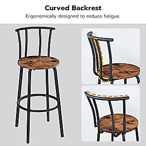 HOOBRO Bar Stools with Back, Set of 2 Bar Chairs, 27.8 Inch Counter Height bar stools, Breakfast Bar Chairs, Solid and Stable, Easy Assembly, Rustic Brown and Black BF04BY01G1