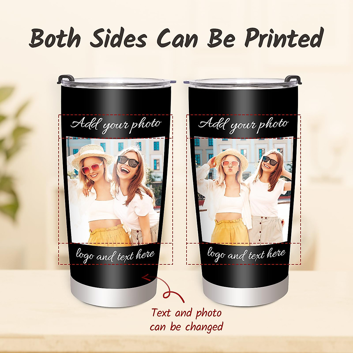 Customizedbee Personalized Tumbler with Picture Text Name, 20 oz Custom Travel Coffee Mug Personalized Gifts, Christmas Birthday Anniversary Thanksgiving Gifts for Couples Families Friends