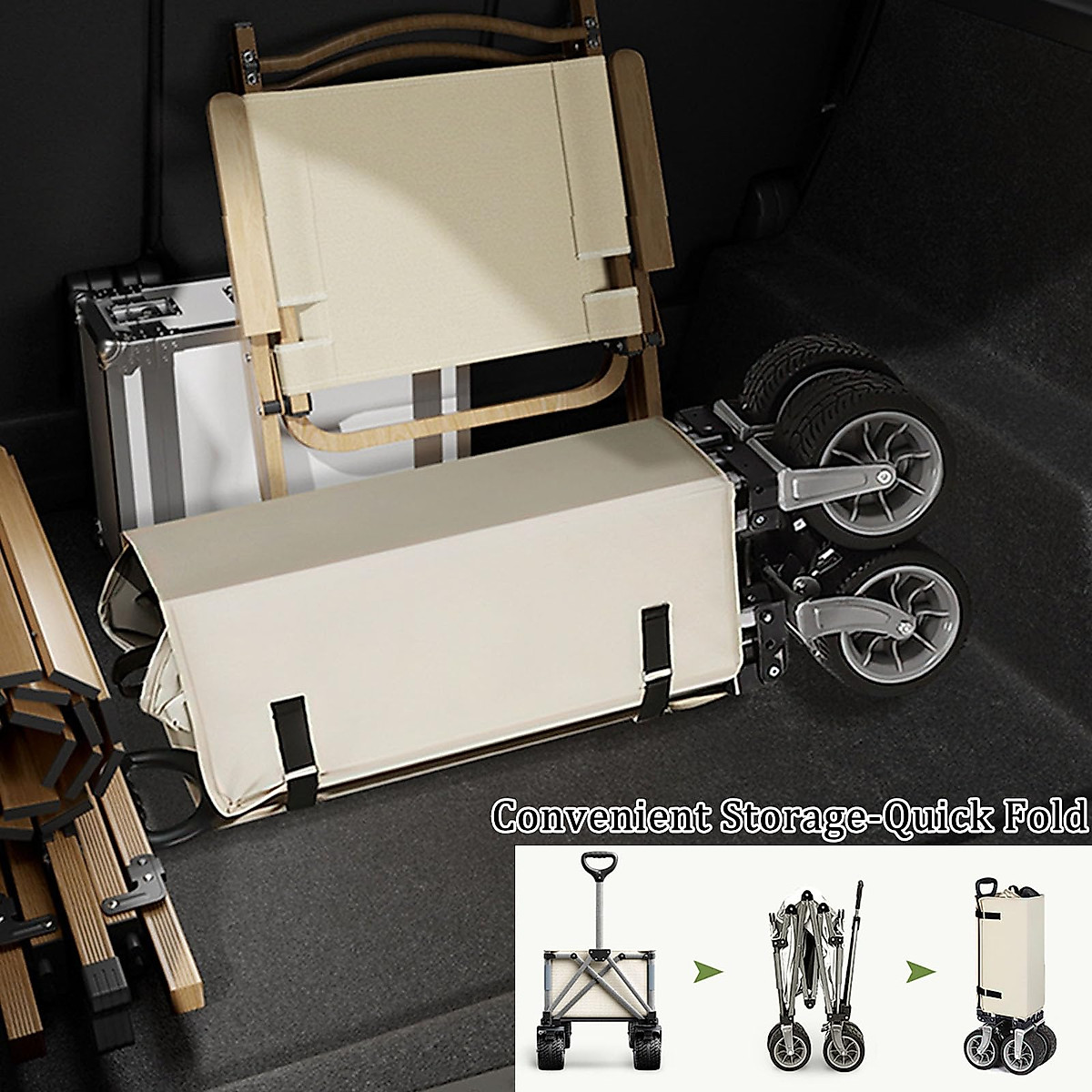 Garden Carts,Collapsible Wagon,Sports Outdoor Utility Wagon Garden Wagon Steel Frame Foldable Yard Car Off-Road Wheels with Brakes Camping Cart BBQ 200Kg Load,(a) White