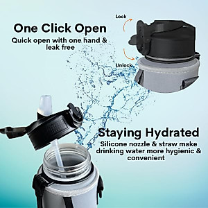 FuelUp Motivational Water Bottle Black with Sleeve, Flip Top Durable BPA Free Tritan Non-Toxic Frosted Bottle Perfect for Office, School, Gym and Workout