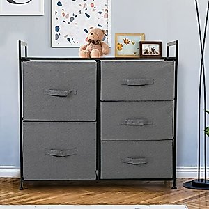 MAXCBD Nightstand Bedside Table Drawer Cabinet 3-Tier 5 Drawers Nightstand Dresser Storage Unit Organizer Tower Cabinet Bedroom Storage Cabinet Designed with A Steel Frame Storage Tower Dresser