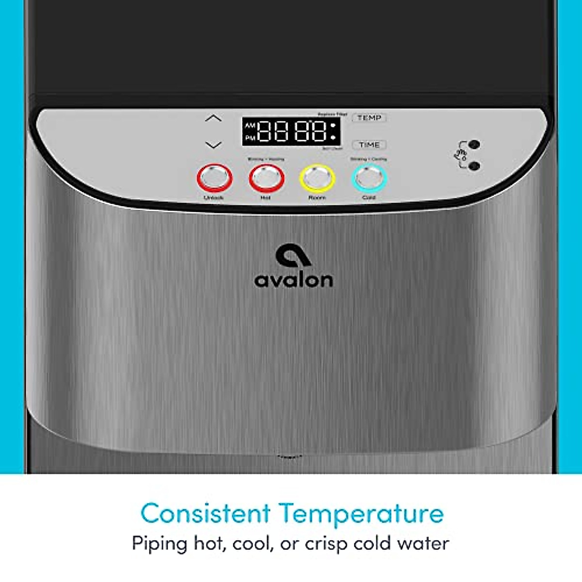 Avalon Hand-Free Touchless Electric Bottleless Water Cooler Dispenser with BioGuard- 3 Temperatures, Digital Clock with Temperature Control, Self Cleaning, Anti-Microbial Coating, Stainless Steel