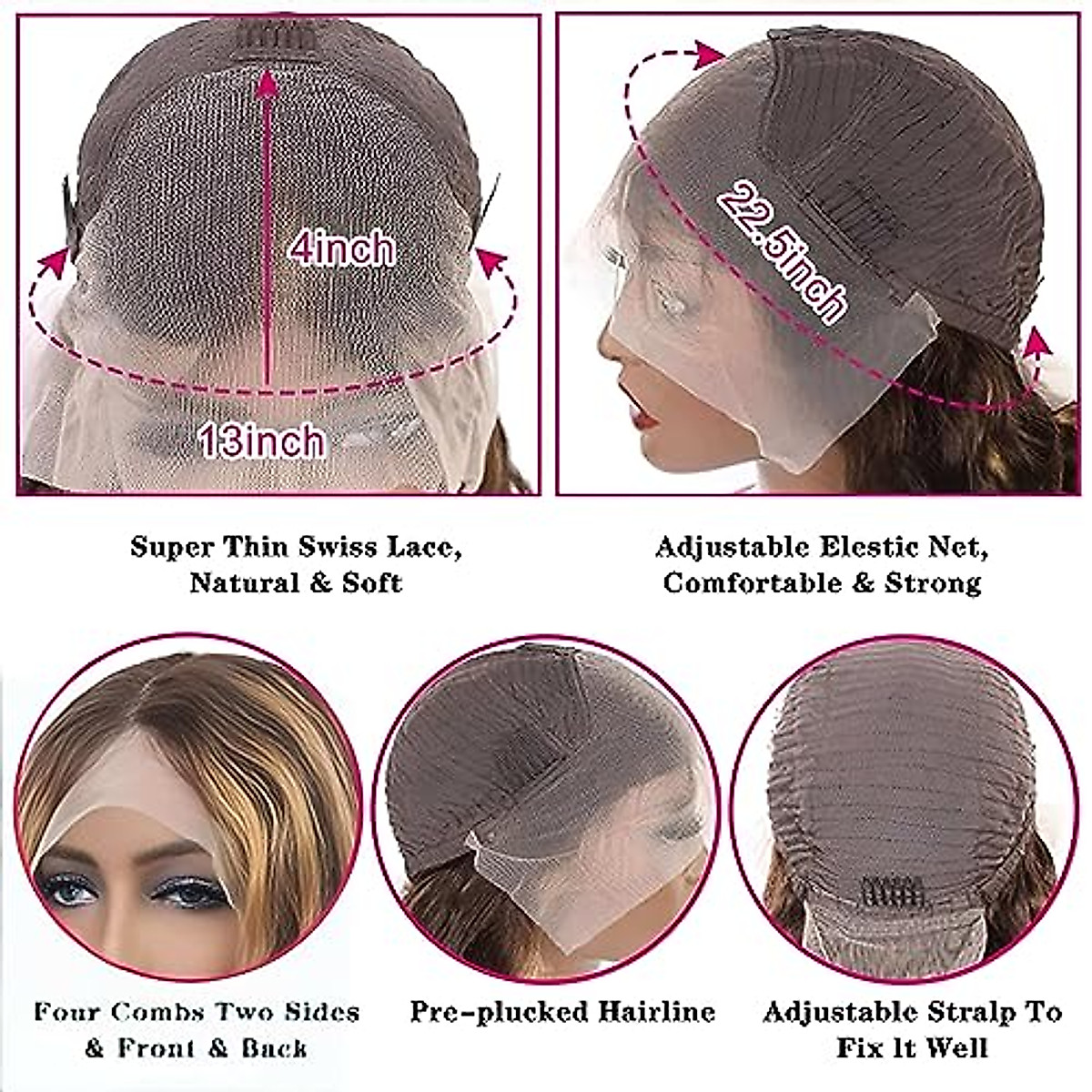 PIBERLO Highlight Ombre Lace Front Wig Human Hair 26 Inch 13X4 Deep Wave Honey Blonde Glueless Pre Plucked HD Lace Frontal Wigs 180% Density Curly Water Wave Wigs