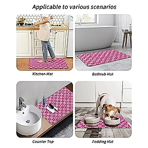 Pink Fruit Checkered Bath Mat for Tub,Non Slip Bathroom Floor Runner Rug Quick Dry & Absorbent Diatomaceous Earth Kitchen Shower Sink Washable Doormat,Funny Cute Fantasy Food Plaid Lattice 18"x30"