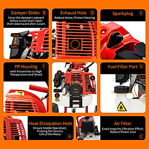 Outdoor Walk Behind Sweeping Gas Power Broom, 1.7HP 43CC Powerful Device with 2-Stroke Petrol Engine for Clean Driveways and Sidewalks, Parks and Other Flat Surfaces,Air-Cooled System