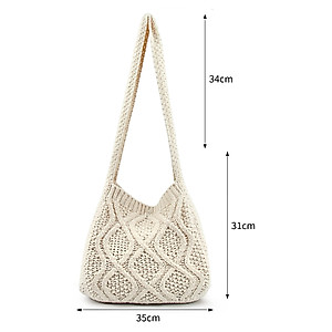 ENBEI Women's Shoulder Handbags Crochet Bags aesthetic canvas cute Shopping tote (White)