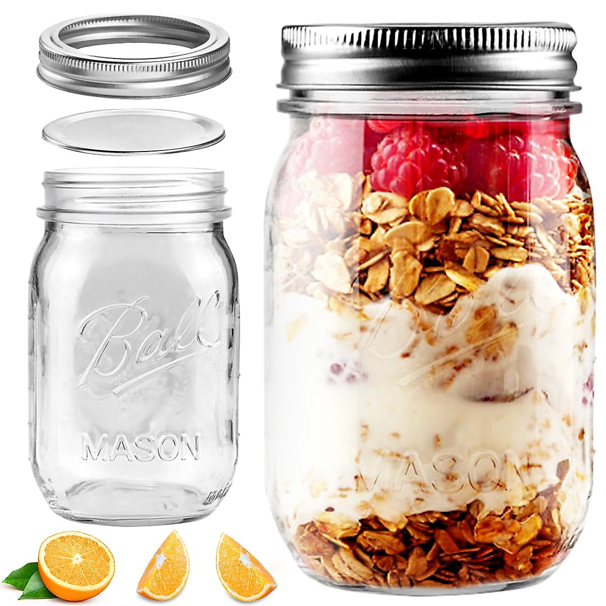 Showvigor 2 Pack Wide Mouth Mason Jars 16oz Glass Canning Jars with Detachable Airtight Lids for Preserving, Jam, Honey, Jelly, Wedding Favors, Sauces, Meal Prep, Overnight Oats, Salad, Yogurt