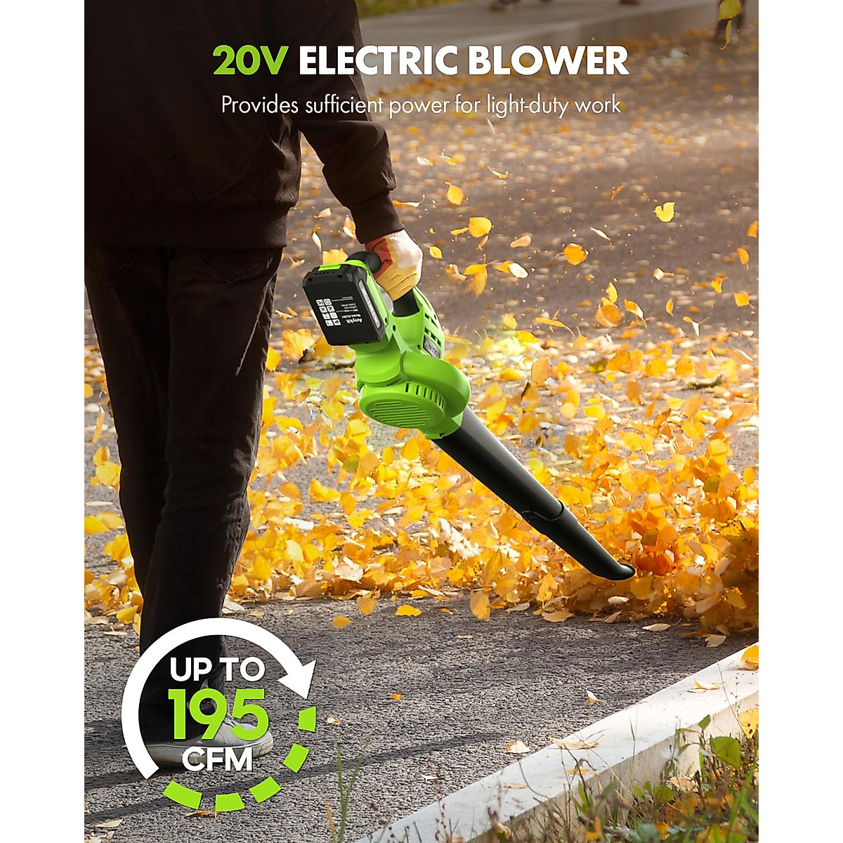Leaf Blower Cordless with Battery and Charger - Anykit Electric Leaf Blowers Battery Operated, Lightweight 20V 2 Speed Modes Handheld Blower for Lawn Care Green