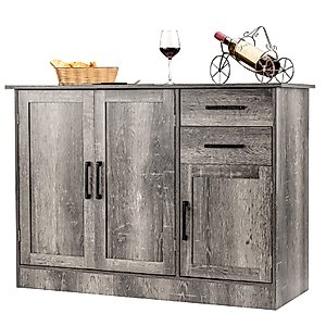Giantex Buffet Server Sideboard Storage Cabinet Console Table Utensils Organizer Kitchen Dining Room Furniture, Entryway Cupboard with 2-Door Cabinet and 2 Drawers (Gray)