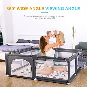 JHTOPJH Baby Playpen Set, Playpen with Collapsible Baby Play Mat, Indoor Baby Play Yard with 50pcs Pit Ball, Baby Play Pen with Soft Baby Book,Anti-Fall Playpen for Toddler(Gray)