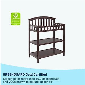 Graco Clara Changing Table (Espresso) - GREENGUARD Gold Ceritifed, Includes Bonus Water-Resistant Changing Table Pad with Safety Strap, 2 Open Shelves