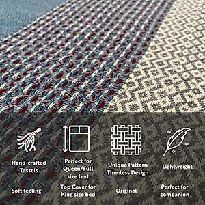 Wellstil Nerthus Turkish Cotton Blanket King Size, Lightweight Blanket for All Season, Beige Throw Blanket for Couch Sofa, Turkish Blanket King Size Bedspread Soft and Breathable 79 x 98 inches