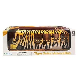 ArtCreativity Pull Back Tiger Safari Animal Bus for Kids, 7 Inch Tiger Design Bus with Pullback Mechanism, Durable Plastic Material, Safari Party Decorations, Best Birthday Gift for Boys and Girls
