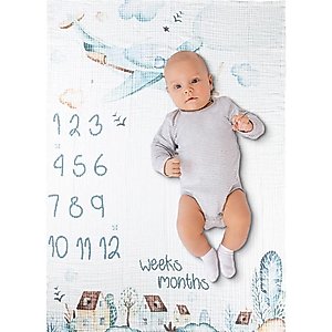 Esthesmile Baby Muslin Swaddle Blankets - Newborn Baby Photography Blanket - 100 Pure Organic Cotton - Hypoalergenig & Breathable Baby Textile -35x47 inches - Plane Design, White
