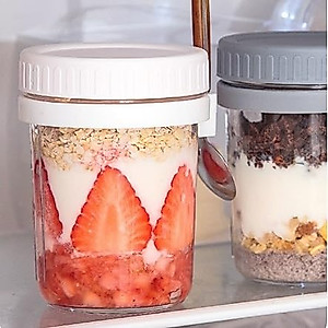 Melanaille 2 Pack Overnight Oats Containers with Lids and Spoons,16 oz Glass Mason Overnight Oats Jars,Reusable portable plastic food storage container for oatmeal, yogurt, soup, grains, milk, etc