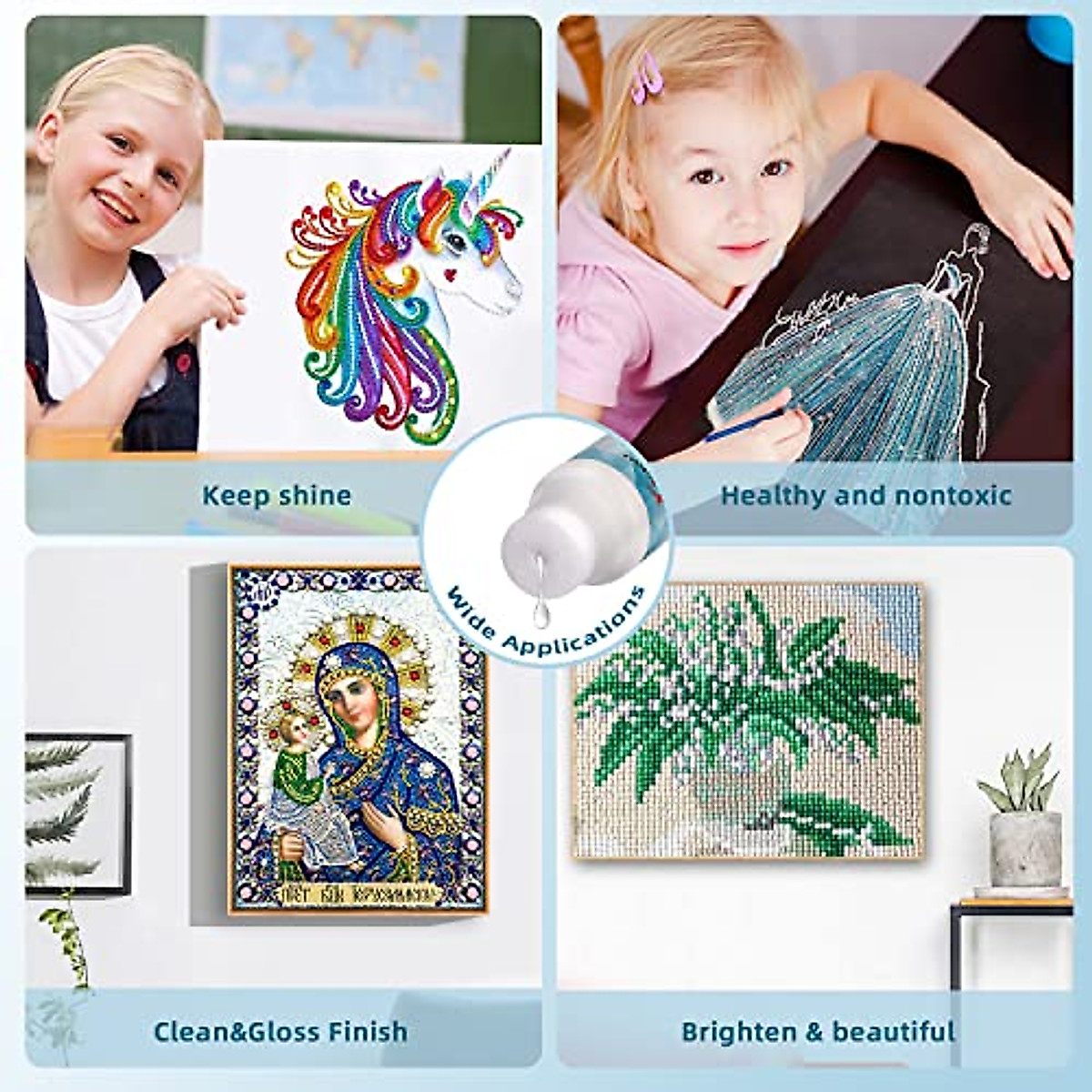 Diamond Painting Sealer 2 Pack 240ML 5D Diamond Painting Glue Sealer Permanent Hold & Shine Effect Diamond Painting Accessories Glue for Diamond Painting, Puzzles and DIY Craft (4 OZ Each Bottle)