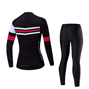 JPOJPO Women's Cycling Jersey Set Long Sleeve Bike Clothing Autumn Winter Reflective+5D Padded Long Pants S-2XL
