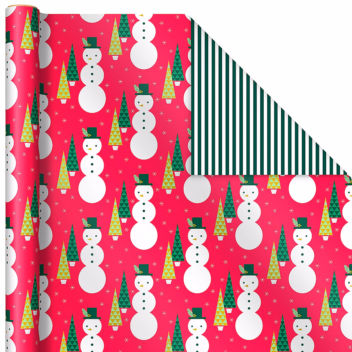 Hallmark Reversible Christmas Paper (3 Rolls: 120 sq ft TTL) Retro Ornaments, Stripes Gift Wrap, Tri-Pack, Elevated Geometric