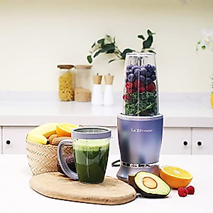 La Reveuse Personal Size Blender 250 Watts Power for Shakes Smoothies Seasonings Sauces with 1 Piece 15 oz Cup,1 Piece 10 oz Mug,BPA Free (Pearl Blue)