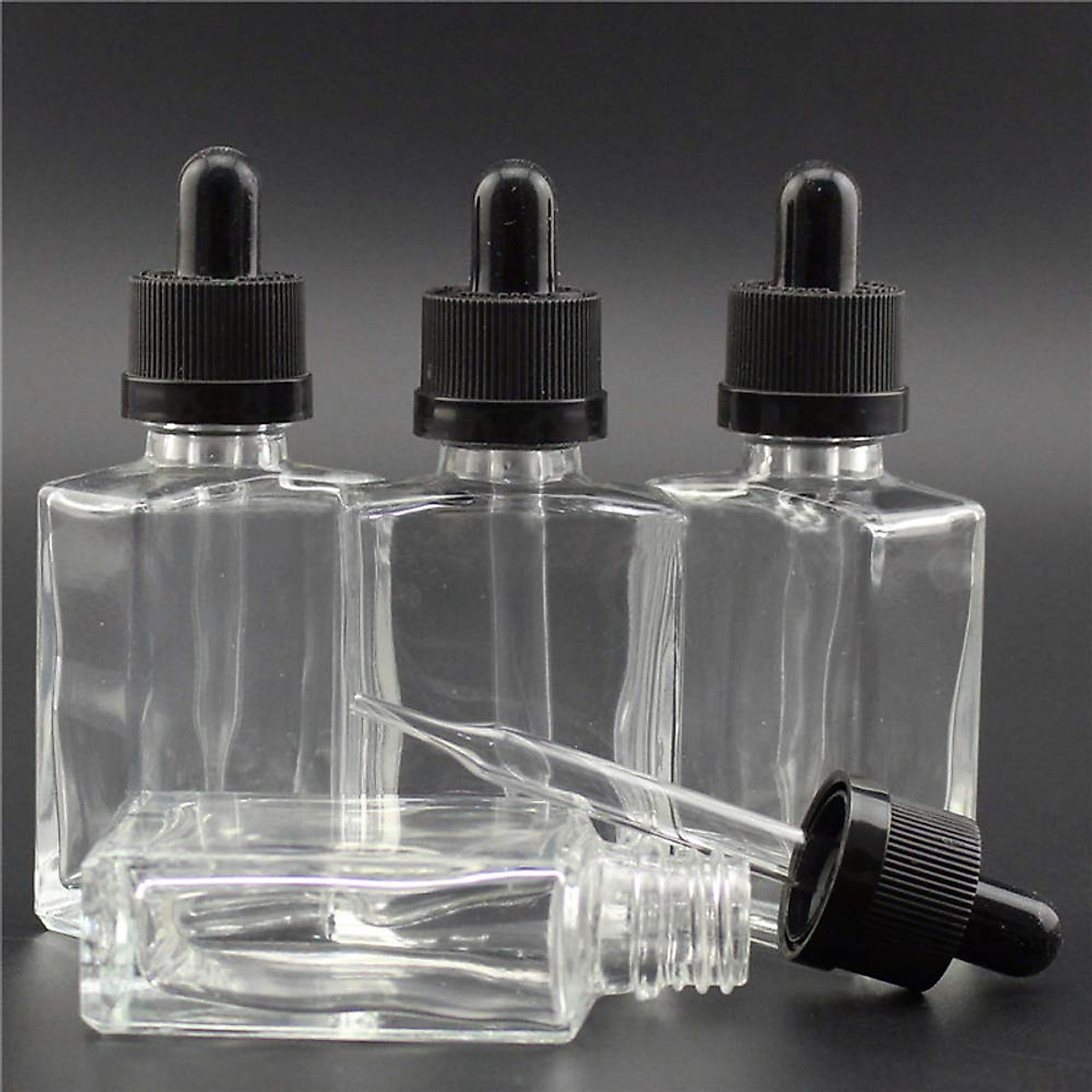 FWD (1 OZ) Clear Square Glass Dropping Bottle with Glass Dropper (3 Pack)