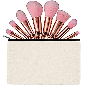 BYETIVE 9.5"×6.5" Canvas Zipper Bag Reusable Cotton Canvas Zipper Pouch Blank DIY Craft Canvas Bag Bulk for Painting Cosmetic Bag Makeup Toiletry Bag Pencil Case Pouches 10 pack