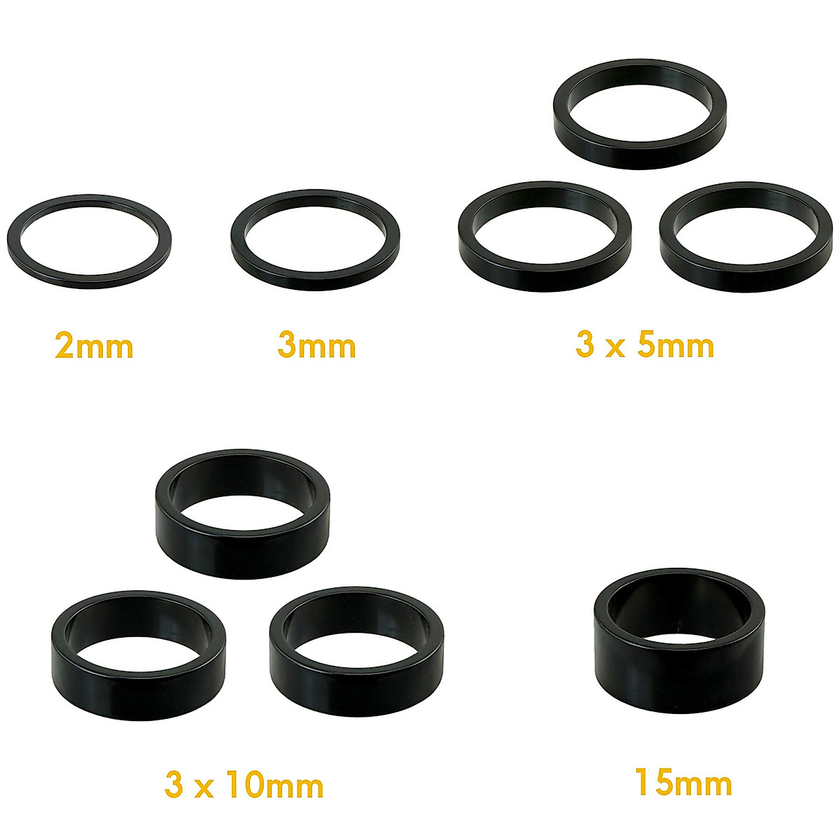 CyclingDeal Alloy Road Bike Bicycle MTB Fork Steerer Headset Spacers 1-1/8" 9PCS Kit Set 2mm, 3mm, 5mm, 10mm, 15mm