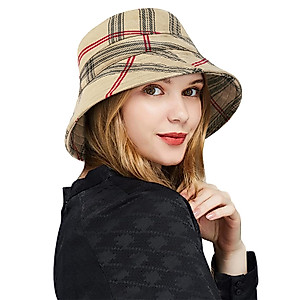 DOCILA Bucket Hat for Women Stylish Plaid Sun Protection Hats Foldable Checks Fisherman Cap Casual Sombrero De Copa Femme Fashionable Bob Visor Hat