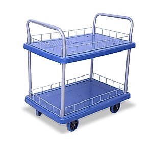 MTYLX Hand Pull Heavy Cart,Double-Layer Multi-Layer Mute Flat Trolley Trolley Pull Goods 4-Wheel Push Truck Small Cart Warehouse Handling Mute with Fence for Luggage, Travel, Auto, Moving and Office