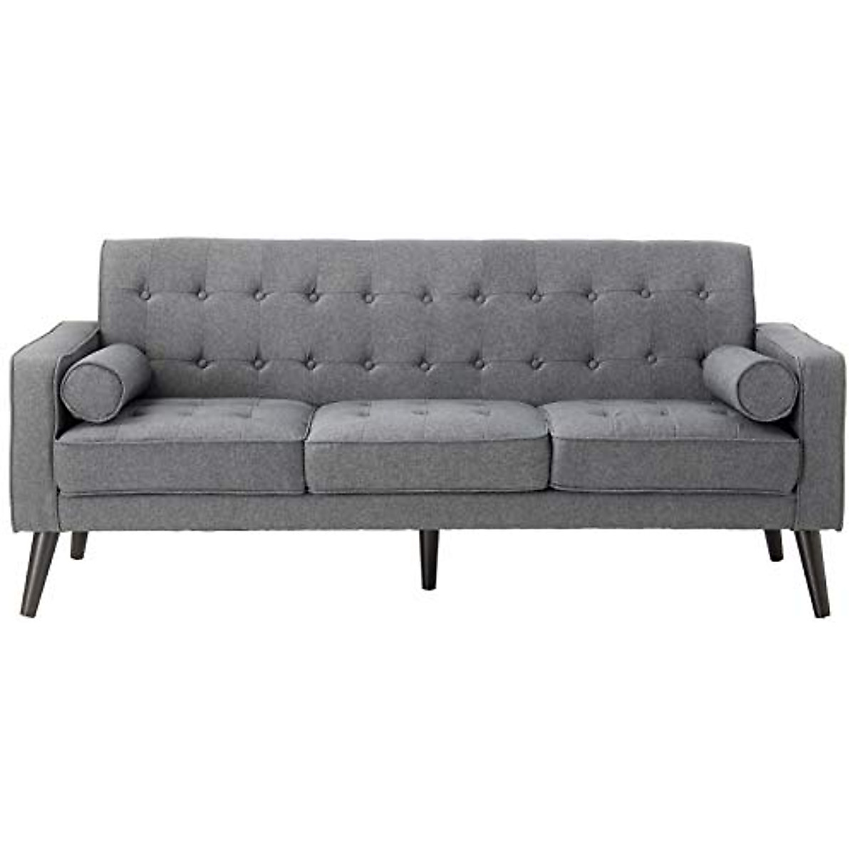Container Furniture Direct S L Loveseat with Valadez Linen Upholstered Tufted Mid-Century Modern Sofa with Bolsters, Dark Grey
