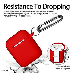 Hamile Compatible with AirPods Case Cover, Soft Silicone Protective Covers Skin (Front LED Visible) Designed for Airpod 2/ AirPod 1 Cases with Keychain Accessories, Women Girls Men Boys,Red