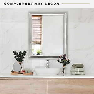 MCS Large Wall Mirror, Modern Rectangle Mirror Home Decor for Living Room, Bedroom, or Bathroom, 26.5 by 32.5 Inch, Brushed Silver