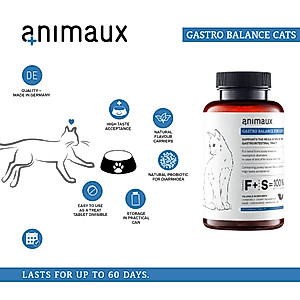 animaux - Gastro Balance for Cats, Supports Gastro-intestinal Tract, Prevents Diarrhoea, Constipation, Hairballs & Flatulence, supplementary probiotics, 90 chewable Tablets, 90 Days Supply