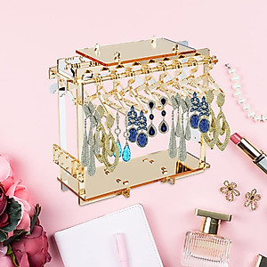 DELORIGIN Acrylic Earring Holder Stand Clothes Rack Shape Jewelry Display with 16 Clothes Hangers Dangle Earrings Organizer Ear Studs Display Rack for Retail Show 6.88 x 2.36 x 5.51 Inches