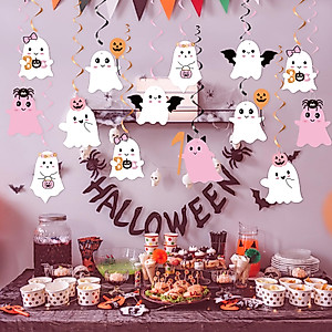 Halloween Ghost Hanging Swirl Decoration, Pink Halloween Ghost Boo Party Hanging Decorations for Halloween Boo Baby Shower, Halloween Birthday Decorations, Halloween Trick Or Treat Party Supplies