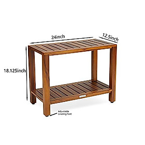 TeakCraft Teak Shower Bench 24 Inch For Bathroom, Spa - Fully Assembled, The Eske