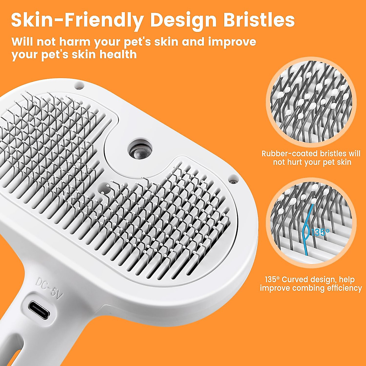 Cat Steam Brush, 3 in 1 Cat Brush for Shedding & Grooming, Water Brush for Cats Dogs, Pet Hair Removal Comb for Long Short Haired Small Animal, Self Cleaning Slicker Brush with Release Button