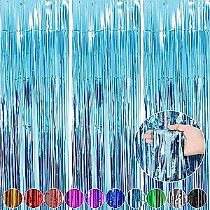 3 Pack 3.3x8.2 Feet Light Blue Fringe Curtains Party Decorations,Tinsel Backdrop Curtains Birthday Decorations, Baby Shower, Disco Party, Wedding, Graduation