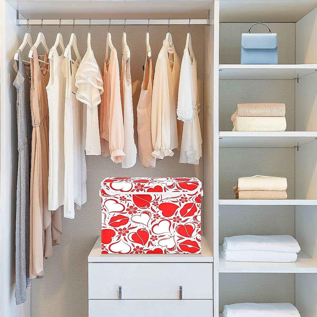 Storage Bins with Lids Foldable Storage Baskets Storage Cubes Collapsible Closet Organizer Containers with Cover Valentines Day for Home Office Organizer Closet, Shelves, Toy, Nursery