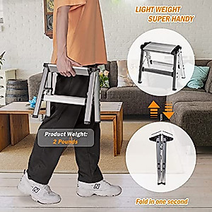 Folding One Step Stool - Small Aluminum 1 Step Ladder 330lbs Capacity with Non-Slip Feet, Lightweight Sturdy Metal Step Stool by CHEAGO, Portable Solid Handy Stool for Kitchen, Home, RV, Garage