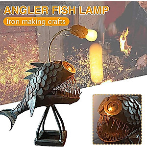 Creative Rustic USB Angler Fish Lamp Shark Lamp Handmade Unique Lamp LED Light,Floor-Standing USB Interface Retro Art Table Lamps (Large)