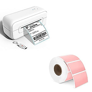 Label Printer with Thermal Pink Round Label - 1.25" x 2.25",1000 Sheets/Roll, 1 Roll