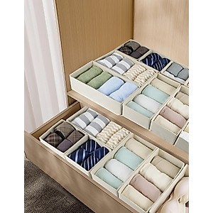 Fordonral Set of 12 Drawer Organizer, Fabric Closet Organizer and Storage Baskets,Foldable Drawer Divider for Clothing,Sock,Ties,Underwear Drawer Organizers,Set of Cabinet Storage Boxes (Beige)
