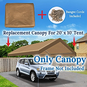 BenefitUSA Canopy ONLY 10'x20' Carport Replacement Canopy Outdoor Tent Garage Top Tarp Shelter Cover w Ball Bungees (Tan)
