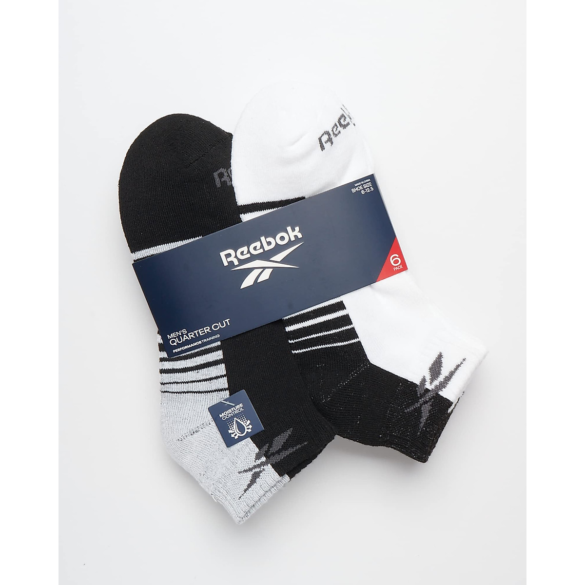 Reebok Men's Quarter Socks - 6 Pack Cushion Quarter Cut Ankle Socks for Men - Breathable Men's Athletic Socks (Size 6-12.5), Size 6-12.5, WhiteBlack