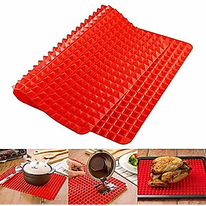 Silicone Pyramid Cooking Mat | Non- Stick Healthy Fat Sheet For Oven Grilling BBQ | 15.35 x 10.83 inches | Baking Mat | Cooking Pan | Baking Sheet | Pastry Cooking Mat | Red |