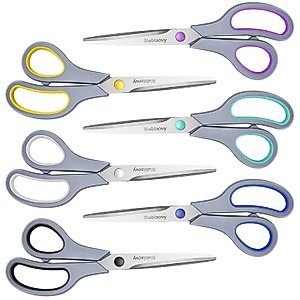 8.5" Scissors, 6 Pack Scissors All Purpose with Soft Comfort-Grip Handles, Sharp Scissors for Office Home DIY Craft Sewing Fabric Craft Supplies, Office Supplies, School Supplies, Right/Left Hand