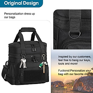 Double Deck Insulated Lunch Box, Expandable Large Lunch Bag Leakproof Cooler Bag Lunch Pail for Men Women Adults Work Shifts Travel Daytrip, Black