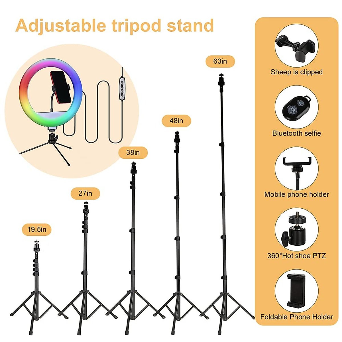 Znbruiap 10 in RGB Selfie Ring Light with Tripod Stand & Phone Holders-Ring Light Color Changing with Desktop Tripod and Remote